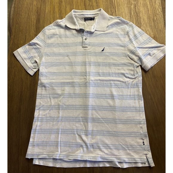 Nautica | Shirts | Nautica Blue White Striped Polo Shirt Sailboat Logo ...